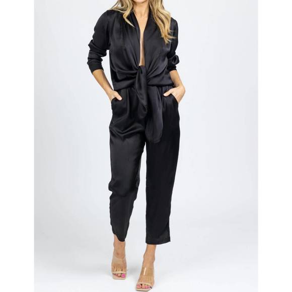 Mable | Pants & Jumpsuits | New Mable Satin Openfront Tie Jumpsuit In ...